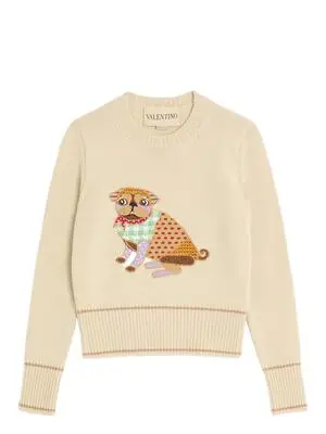 Valentino Garavani Virgin Wool Embroidered Crewneck Nude