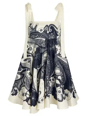 ALEMAIS Floral-print Linen Mini Dress - Navy