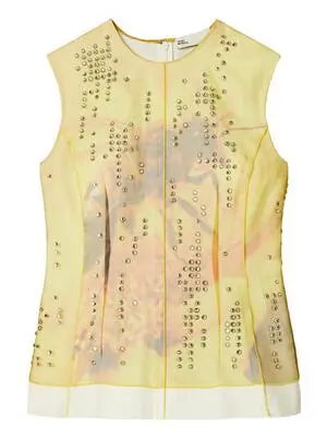 Tory Burch Printed Organza Shell Top - Yellow Bee