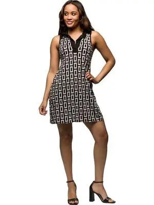 24SEVEN COMFORT APPAREL Sleeveless Collared Mini Dress - Black Multi