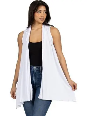 24SEVEN COMFORT APPAREL Draped Sleeveless Cardigan Vest - White