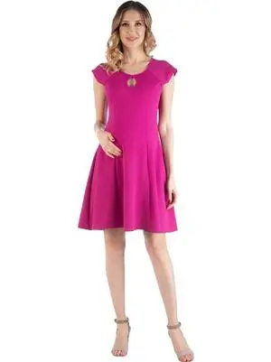 24SEVEN COMFORT APPAREL Maternity Keyhole Neckline Dress - Pink
