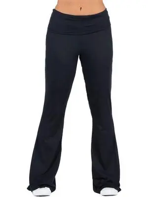 24SEVEN COMFORT APPAREL Bell Bottom Foldover Waist Sweatpants - Black