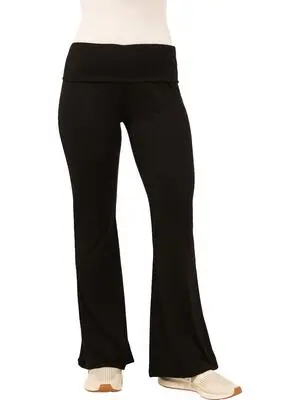 24SEVEN COMFORT APPAREL Bell Bottom Foldover Waist Sweatpants - Black