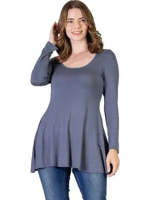24SEVEN COMFORT APPAREL Long Sleeve Flared Tunic Top - Charcoal