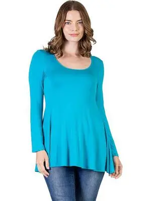 24SEVEN COMFORT APPAREL Long Sleeve Flared Tunic Top - Jade