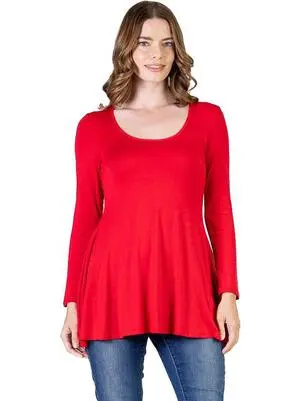 24SEVEN COMFORT APPAREL Long Sleeve Flared Tunic Top - Red