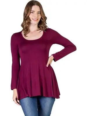 24SEVEN COMFORT APPAREL Long Sleeve Flared Tunic Top - Wine