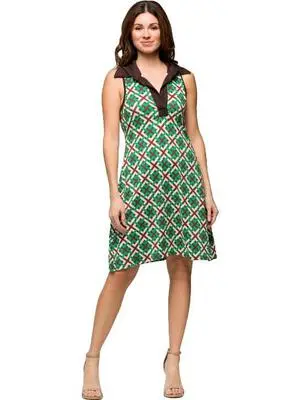 24SEVEN COMFORT APPAREL Sleeveless Collared Mini Dress - Green Multi