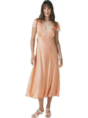GHOST LONDON Lillie Lace Trim Satin Dress - Peach