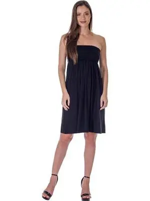 24SEVEN COMFORT APPAREL Strapless Empire Waist Mini Dress - Black