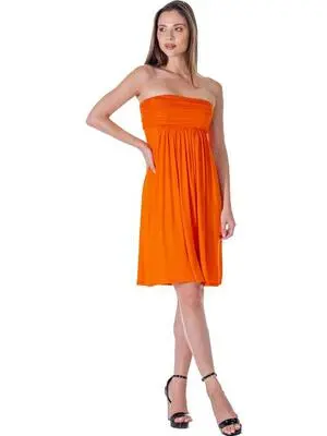 24SEVEN COMFORT APPAREL Strapless Empire Waist Mini Dress - Orange