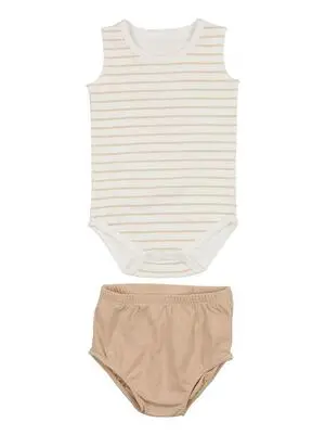 MANIÈRE Stripe Bodysuit & Bloomers Set - Sand