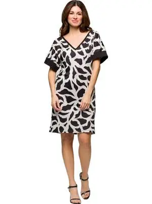 24SEVEN COMFORT APPAREL Printed T-shirt Dress - Black Multi