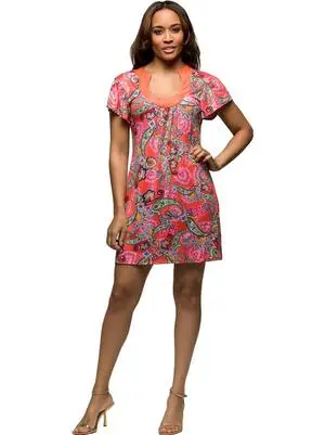 24SEVEN COMFORT APPAREL Paisley Mini Dress - Pink Multi