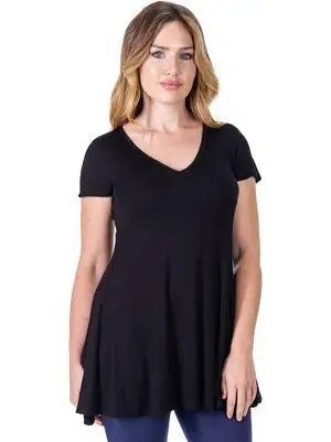 24SEVEN COMFORT APPAREL Short Sleeve V-neck Tunic Top - Black