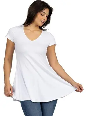 24SEVEN COMFORT APPAREL Short Sleeve V-neck Tunic Top - White