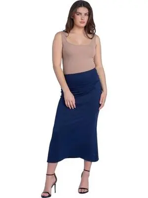 24SEVEN COMFORT APPAREL Foldover Waist Maxi Skirt - Navy