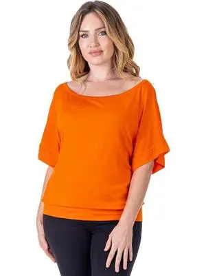 24SEVEN COMFORT APPAREL Loose Fit Dolman Top With Wide Sleeves - Carrot