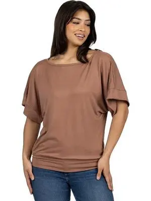 24SEVEN COMFORT APPAREL Loose Fit Dolman Top With Wide Sleeves - Mocha