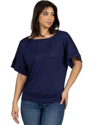 24SEVEN COMFORT APPAREL Loose Fit Dolman Top With Wide Sleeves - Navy