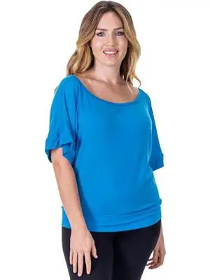 24SEVEN COMFORT APPAREL Loose Fit Dolman Top With Wide Sleeves - Turq