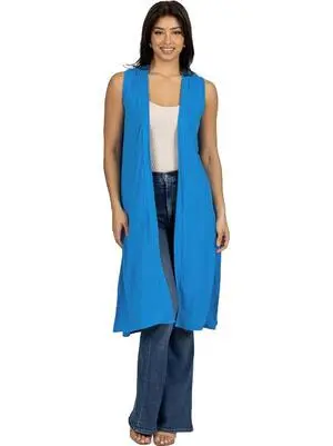 24SEVEN COMFORT APPAREL Sleeveless Long Cardigan Vest With Slit - Turq