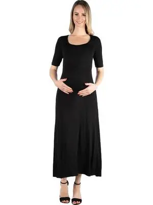 24SEVEN COMFORT APPAREL Maternity Maxi Dress With Sleeves - Black