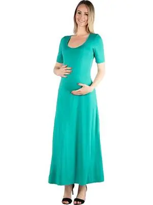 24SEVEN COMFORT APPAREL Maternity Maxi Dress With Sleeves - Jade