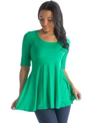 24SEVEN COMFORT APPAREL Elbow Sleeve Swing Tunic Top - Green