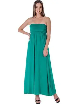 24SEVEN COMFORT APPAREL Strapless Empire Waist Maxi Dress - Green