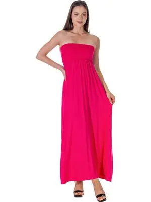 24SEVEN COMFORT APPAREL Strapless Empire Waist Maxi Dress - Pink