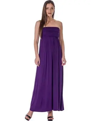 24SEVEN COMFORT APPAREL Strapless Empire Waist Maxi Dress - Purple