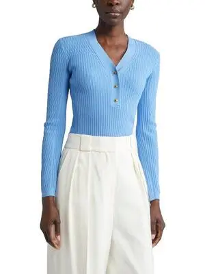 St. John Mixed Stitch Henley Sweater - Periwinkle