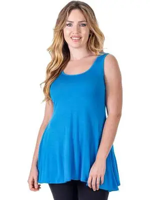 24SEVEN COMFORT APPAREL Scoop Neck Sleeveless Tunic Top - Turq