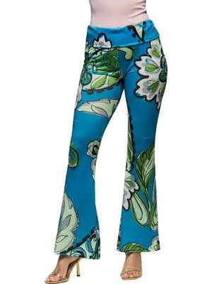 24SEVEN COMFORT APPAREL Paisley Print Bell Bottom Pants - Blue Multi