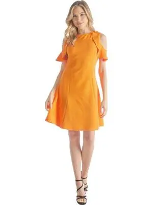 24SEVEN COMFORT APPAREL Cold Shoulder Ruffle Dress - Peach