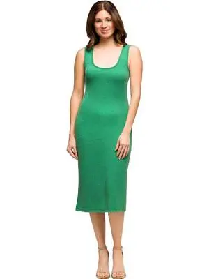 24SEVEN COMFORT APPAREL Fitted Sleeveless Side Slit Midi Dress - Green