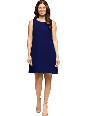24SEVEN COMFORT APPAREL Round Neck A-line Mini Shift Dress - Navy
