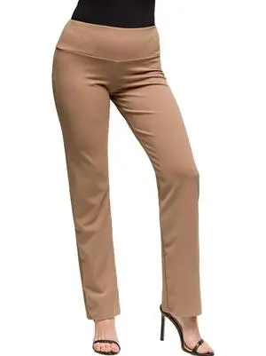 24SEVEN COMFORT APPAREL Comfortable Stretch High-waist Dress Pants - Mocha