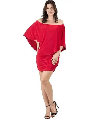 24SEVEN COMFORT APPAREL Bodycon Mini Dress With Ruffled Sleeves - Red