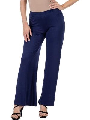 24SEVEN COMFORT APPAREL Solid Color Palazzo Pants Navy
