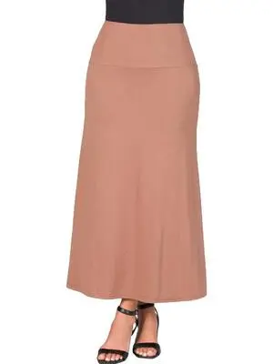 24SEVEN COMFORT APPAREL Elastic Waist A-line Maxi Skirt - Mocha
