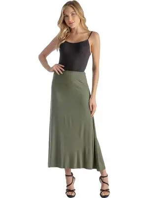 24SEVEN COMFORT APPAREL Elastic Waist A-line Maxi Skirt - Olive