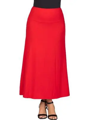 24SEVEN COMFORT APPAREL Elastic Waist A-line Maxi Skirt - Red