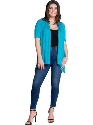 24SEVEN COMFORT APPAREL Loose Fit Open Front Cardigan With Half Sleeves - Jade