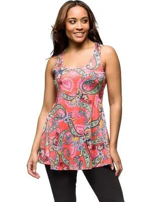 24SEVEN COMFORT APPAREL Paisley Print Scoop Neck Tank Top - Pink Multi