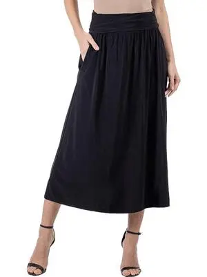 24SEVEN COMFORT APPAREL Foldover Maxi Skirt With Pockets - Black