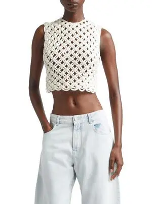 Alaïa Macramé Crop Top - Blanc Naturel