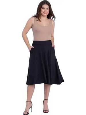24SEVEN COMFORT APPAREL Elastic Waist Pleated Midi Skirt With Pockets - Black